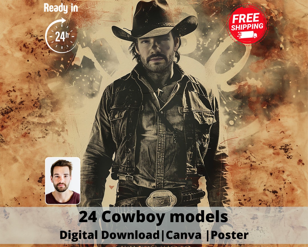 Custom Cowboy Portrait From Photo, Western Gift, Cowboys Portrait ...