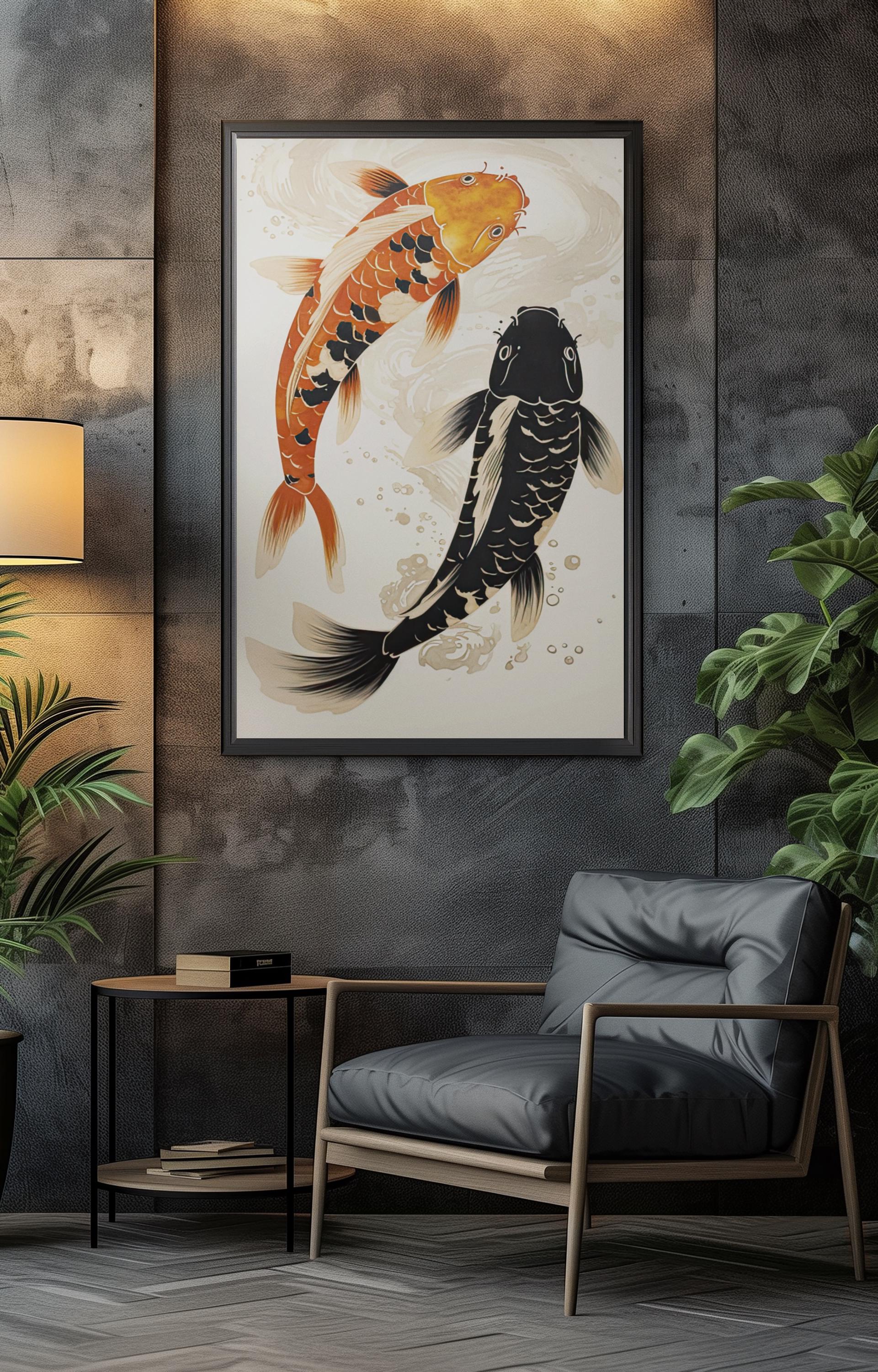 Koi Fish Japanese Artwork Asian Print Nature Inspired Home Decor Koi ...