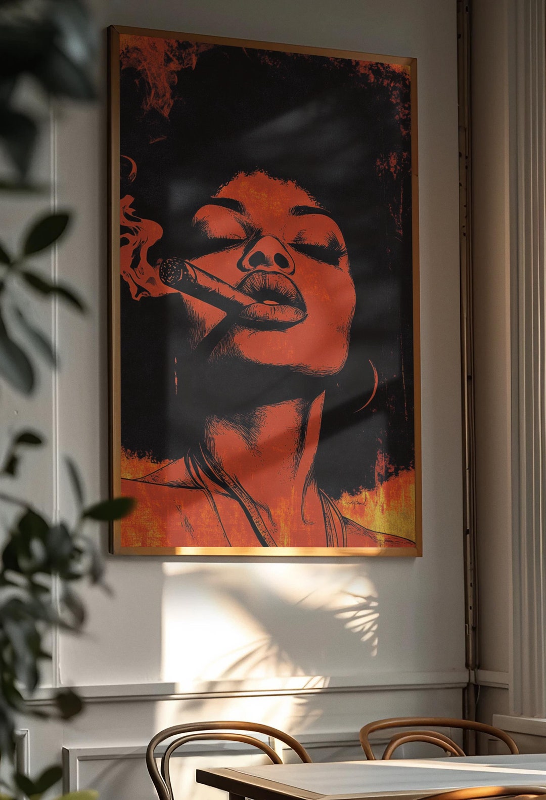 Empowering African American Woman Portrait Art – Bold Vintage Cigar ...