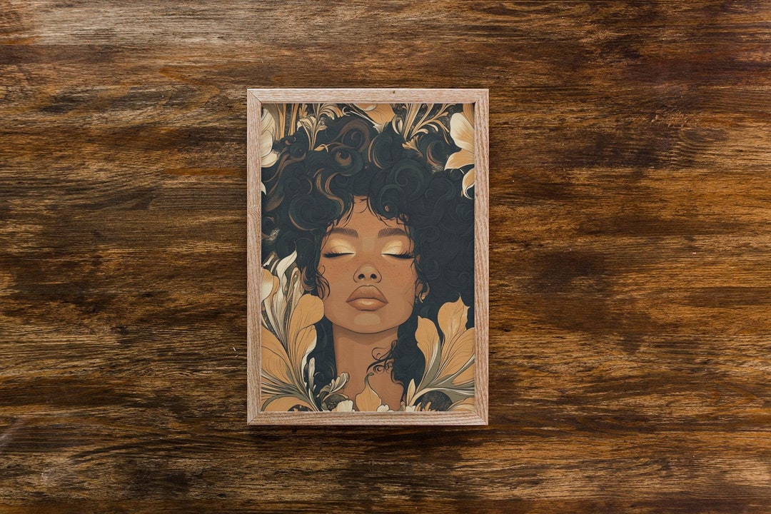 Afrocentric Black Woman With Plants Art Print – Nature-inspired Wall ...