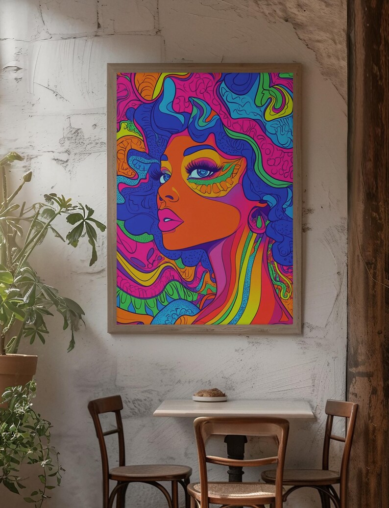 Vibrant Psychedelic African American Woman Art Print – Abstract Afro ...