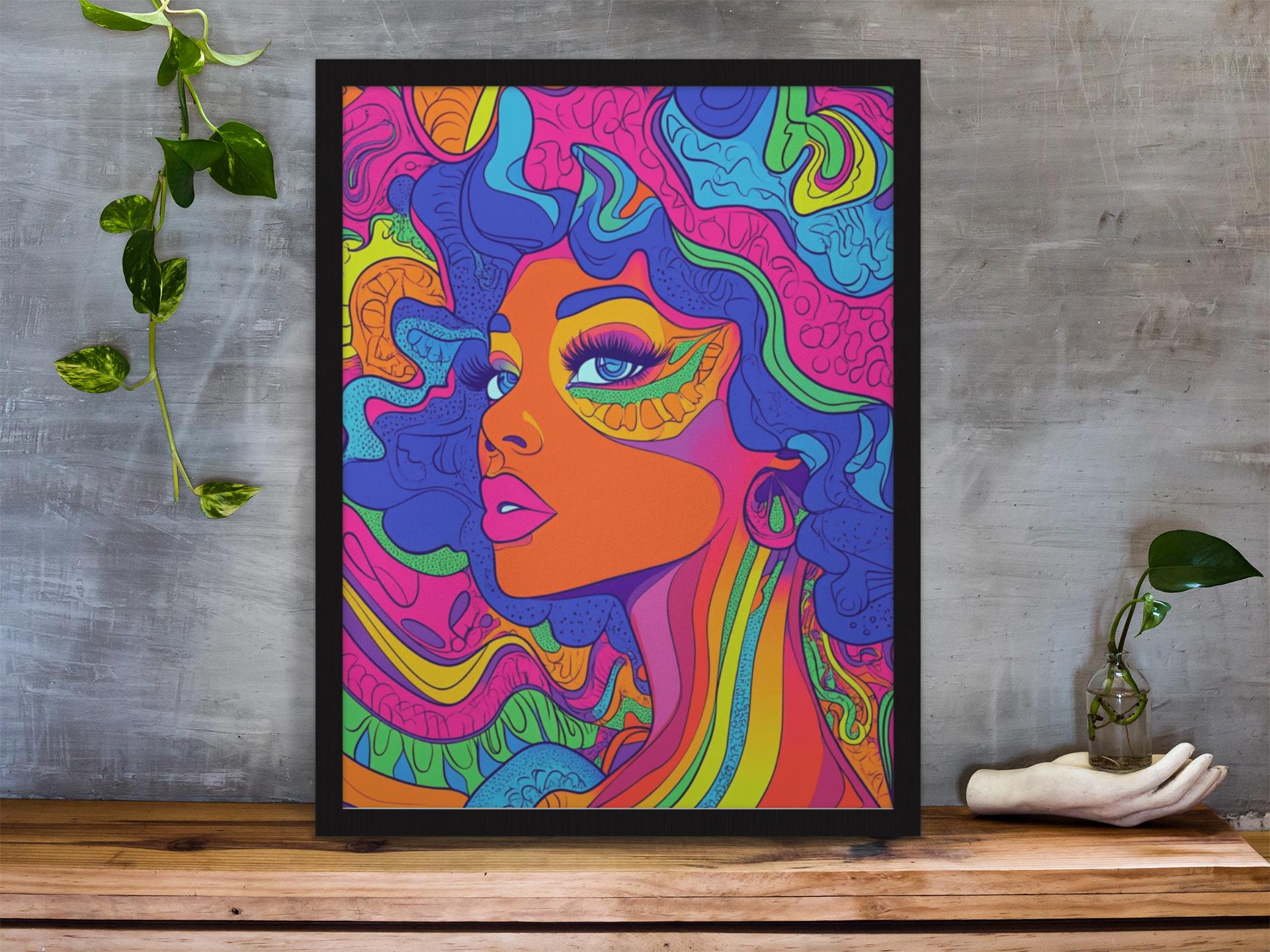 Vibrant Psychedelic African American Woman Art Print – Abstract Afro ...