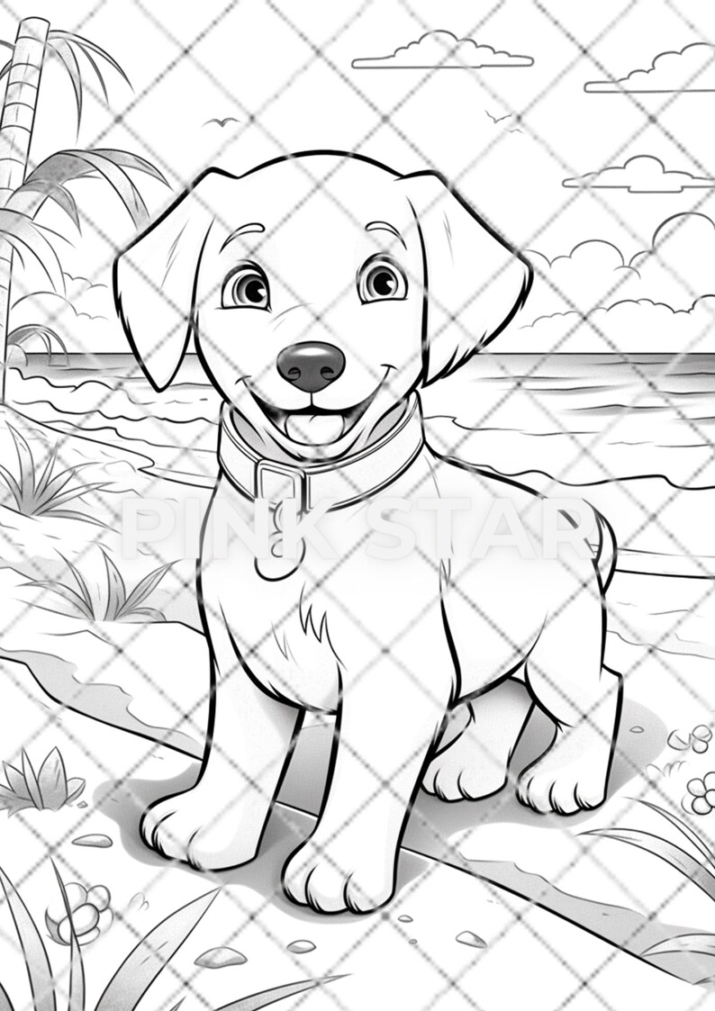 Dog at the Beach Coloring Book, Children and Adults, 16 Pages, Instant ...