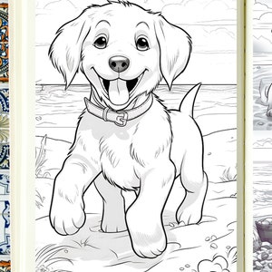 Dog at the Beach Coloring Book, Children and Adults, 16 Pages, Instant ...