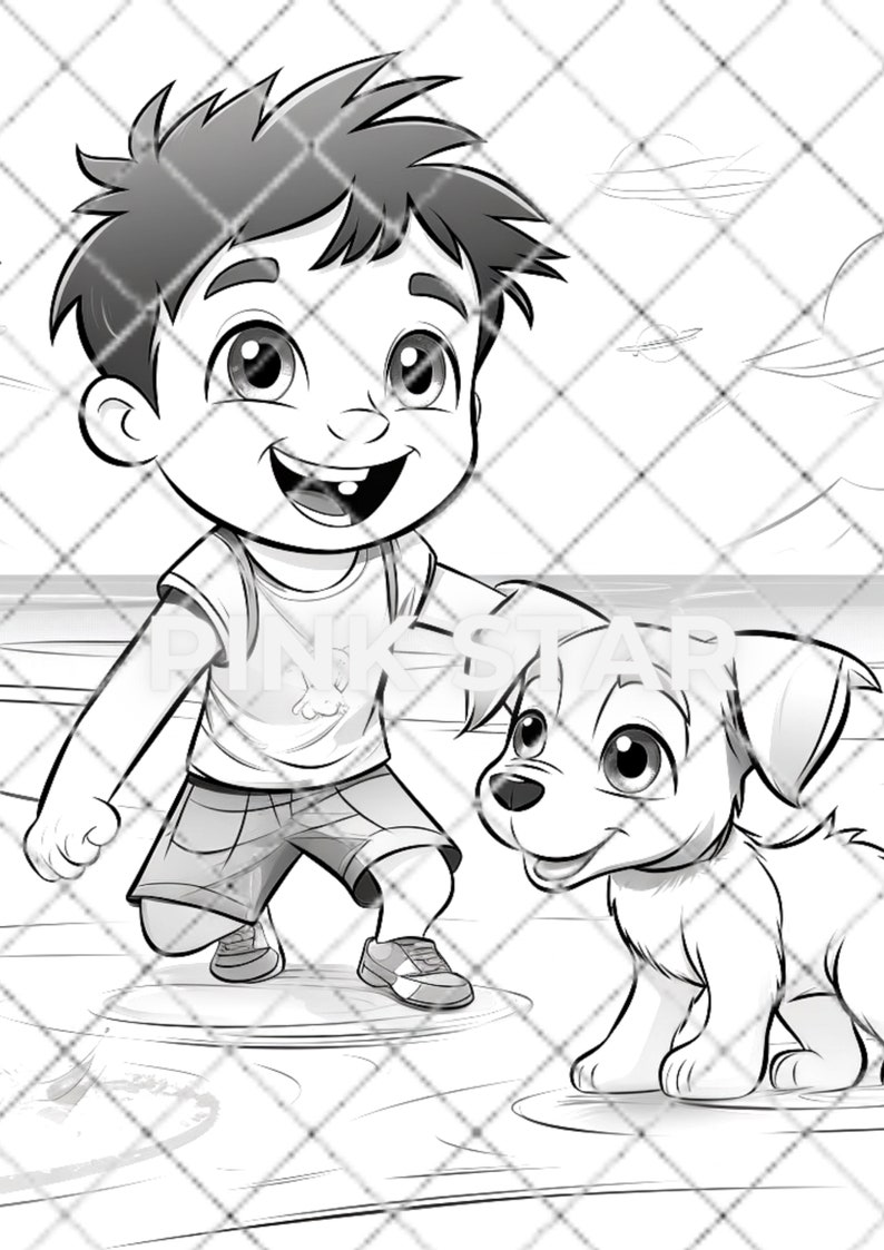 Dog at the Beach Coloring Book, Children and Adults, 16 Pages, Instant ...