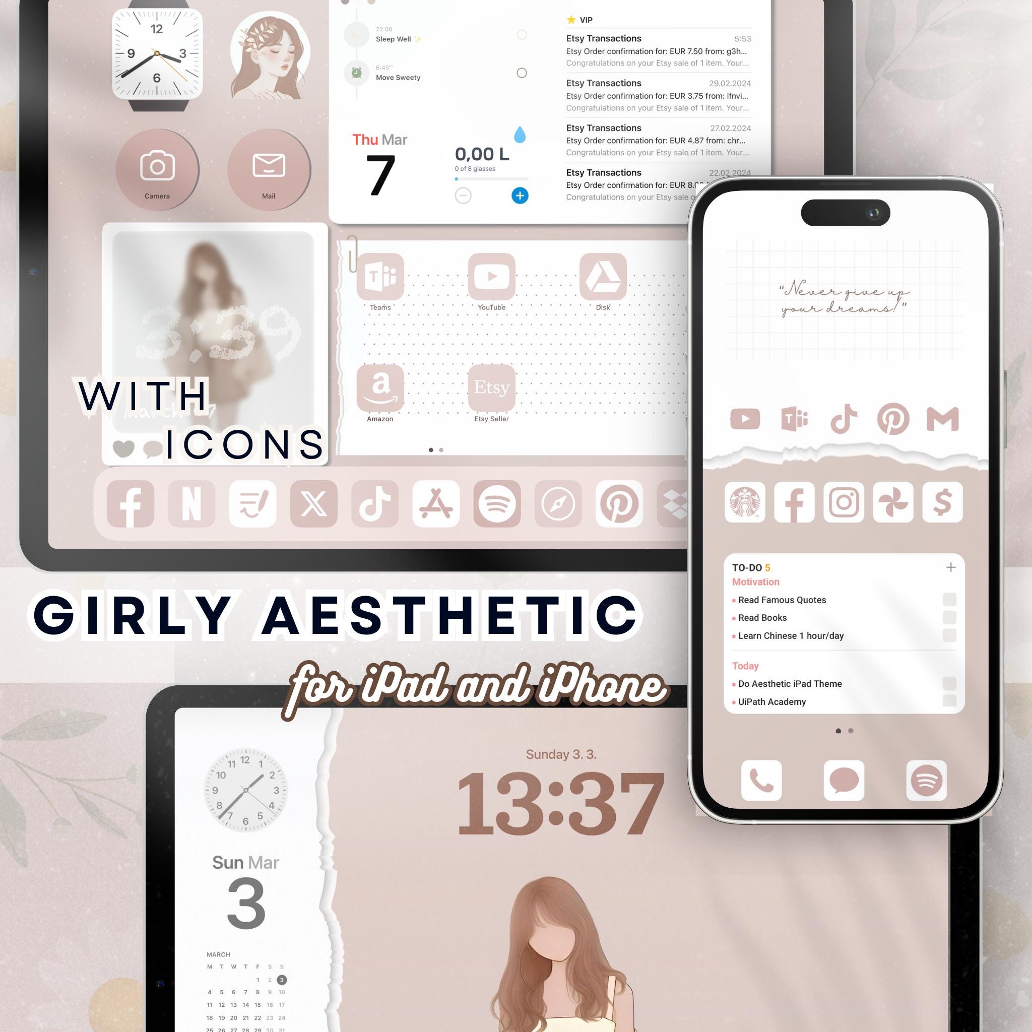 Girly Aesthetic Ios & Android Theme Pack / Android Tablet ...