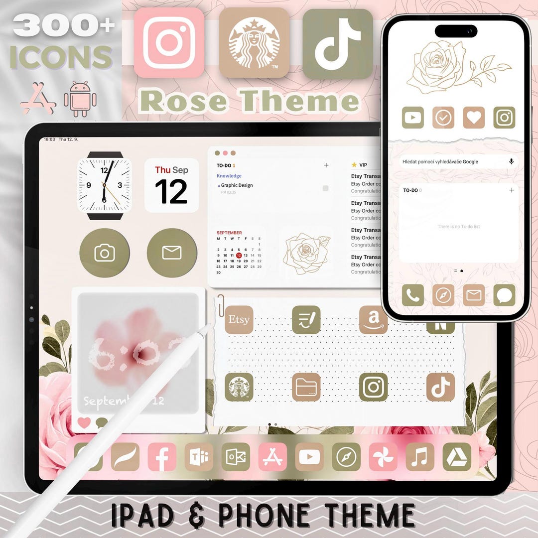 Rose Ios & Android Theme Pack / Android Tablet / Customizable Theme ...