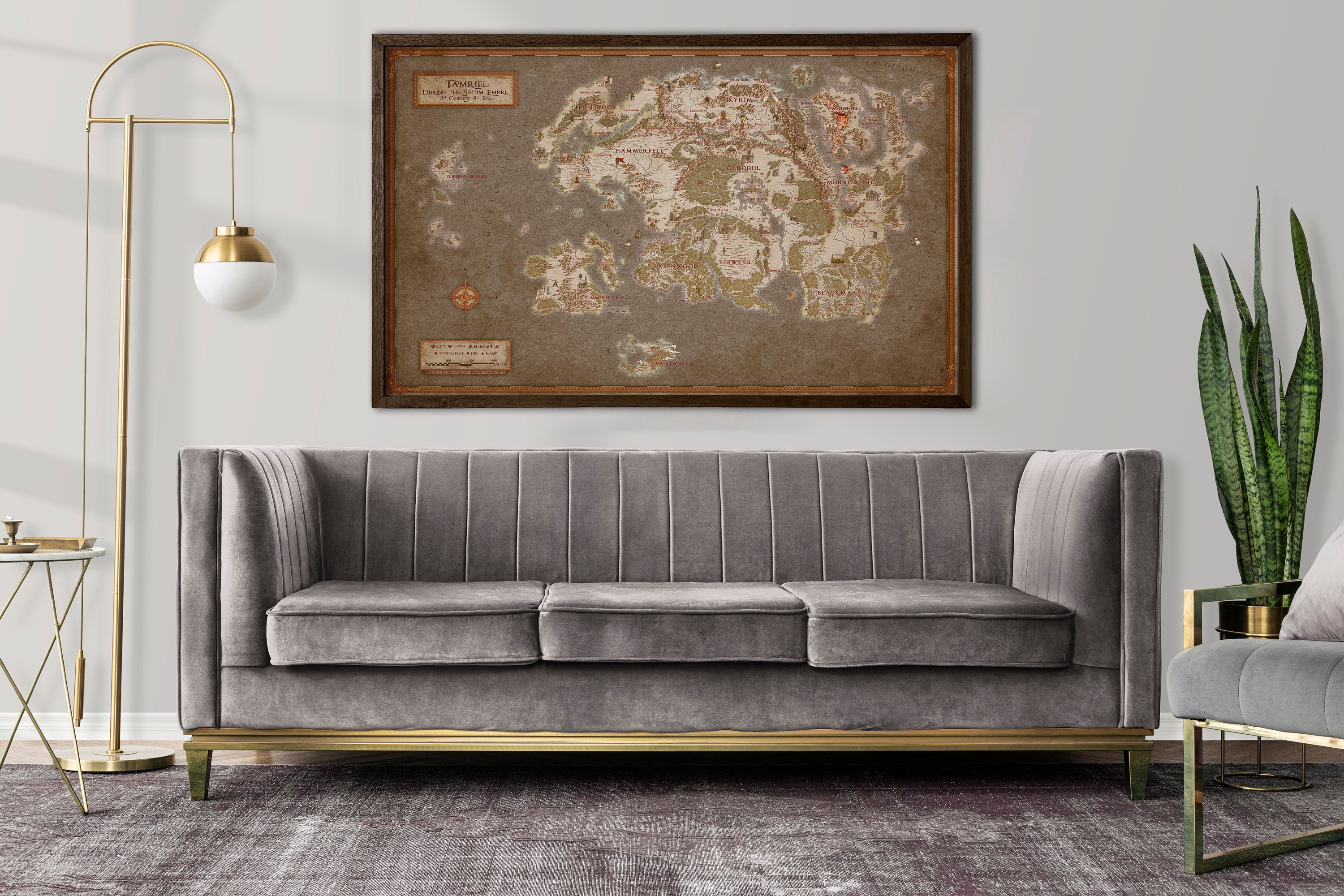 Framed Tamriel World Map Canvas, Tamriel Map From the Elder Scrolls ...