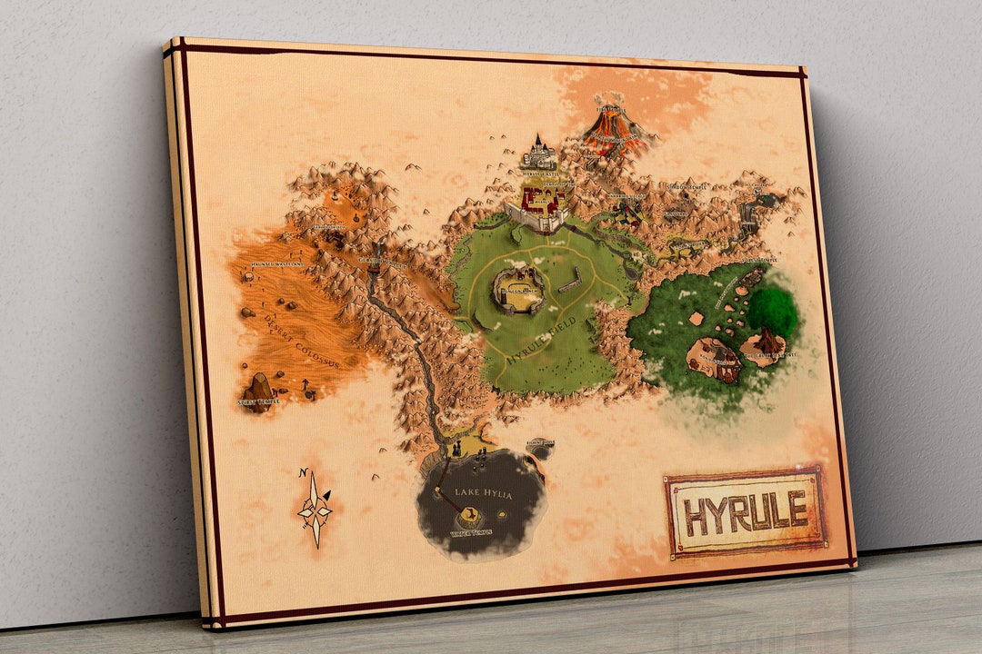 Map of Hyrule Canvas, Hyrule Map From the Legend of Zelda, Ocarina of ...