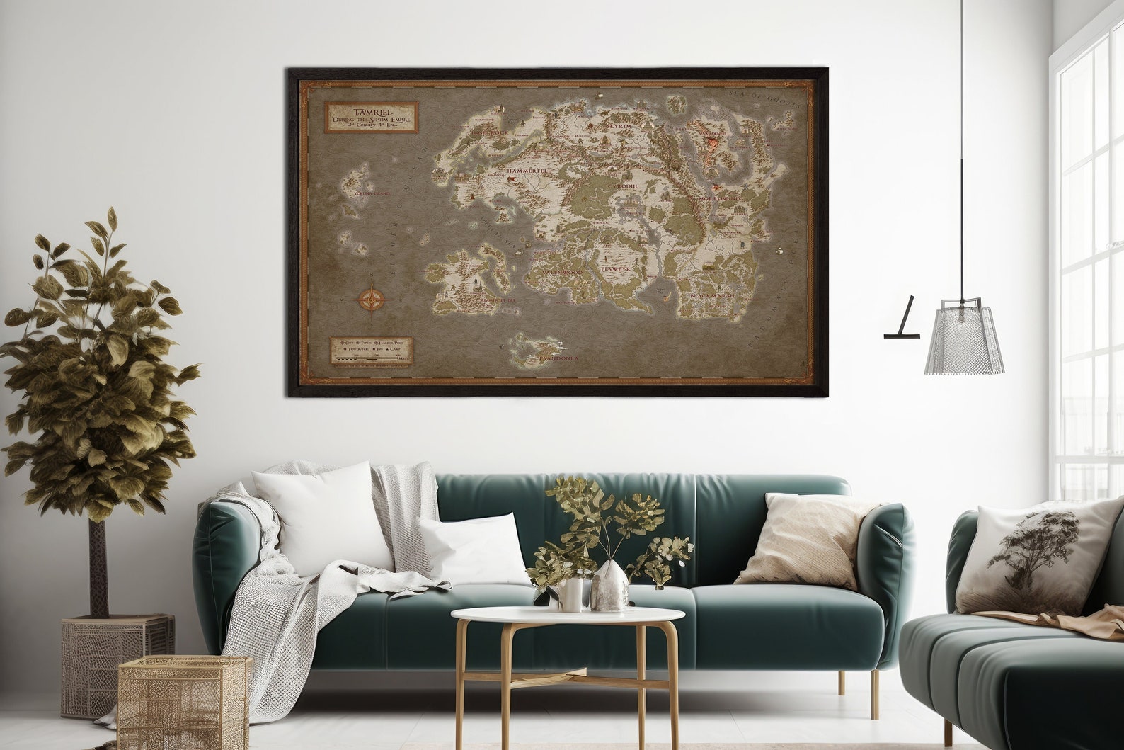 Framed Tamriel World Map Canvas, Tamriel Map From the Elder Scrolls ...