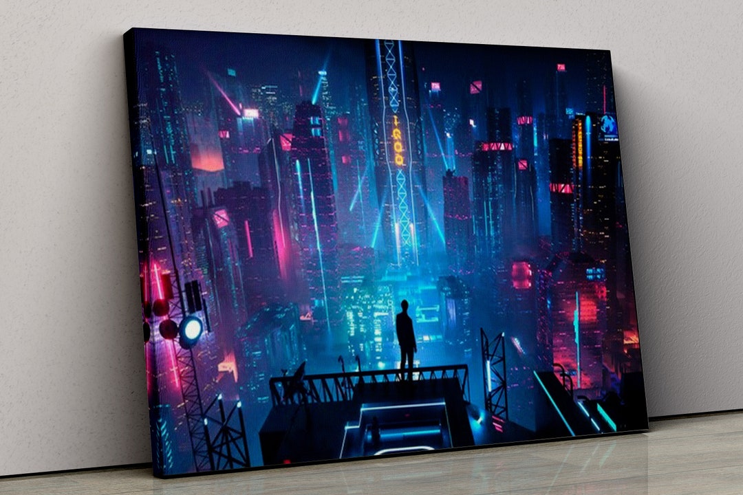 Cyberpunk City Canvas, Neo Futuristic Wall Decor, High Quality Poster ...