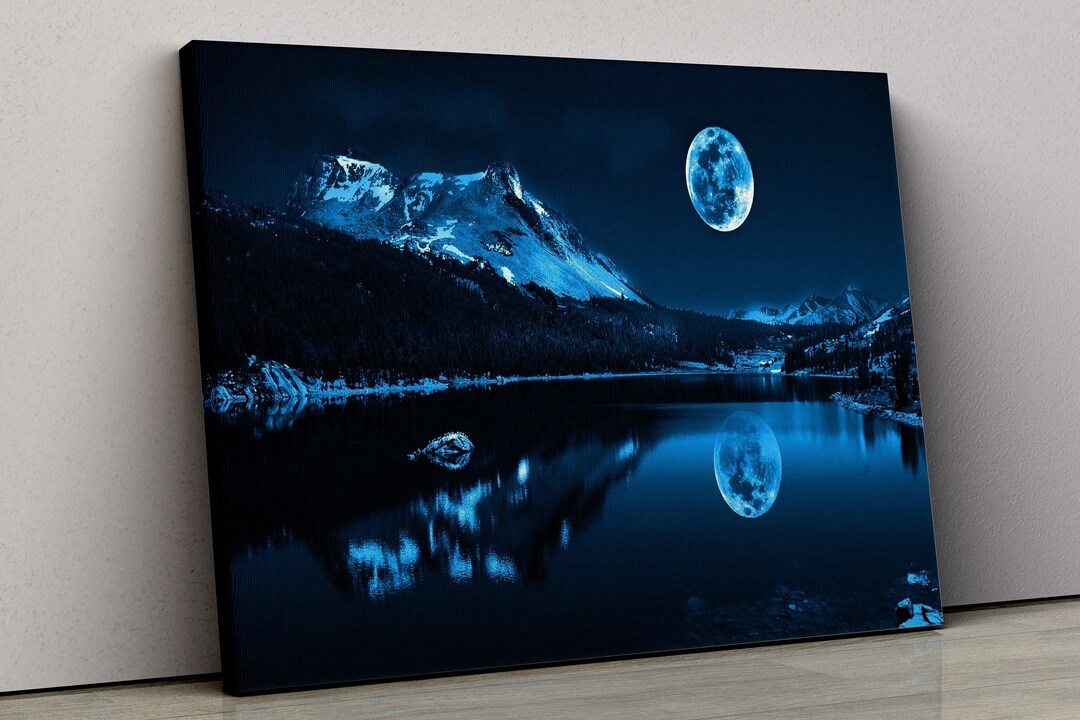 Blue Moon Canvas Poster Blue Moon and Lake Landscape Print - Etsy