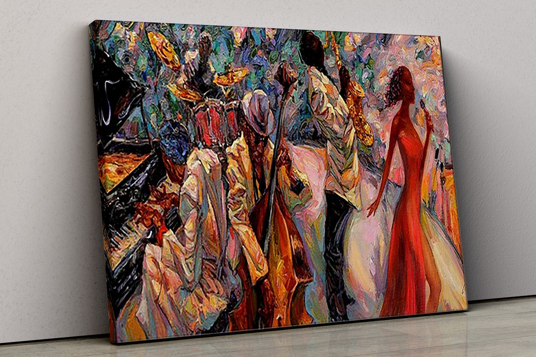 Black Jazz Singer Canvas, Abstract Painting Style Musician Saxophone, Jazz Band African American ...