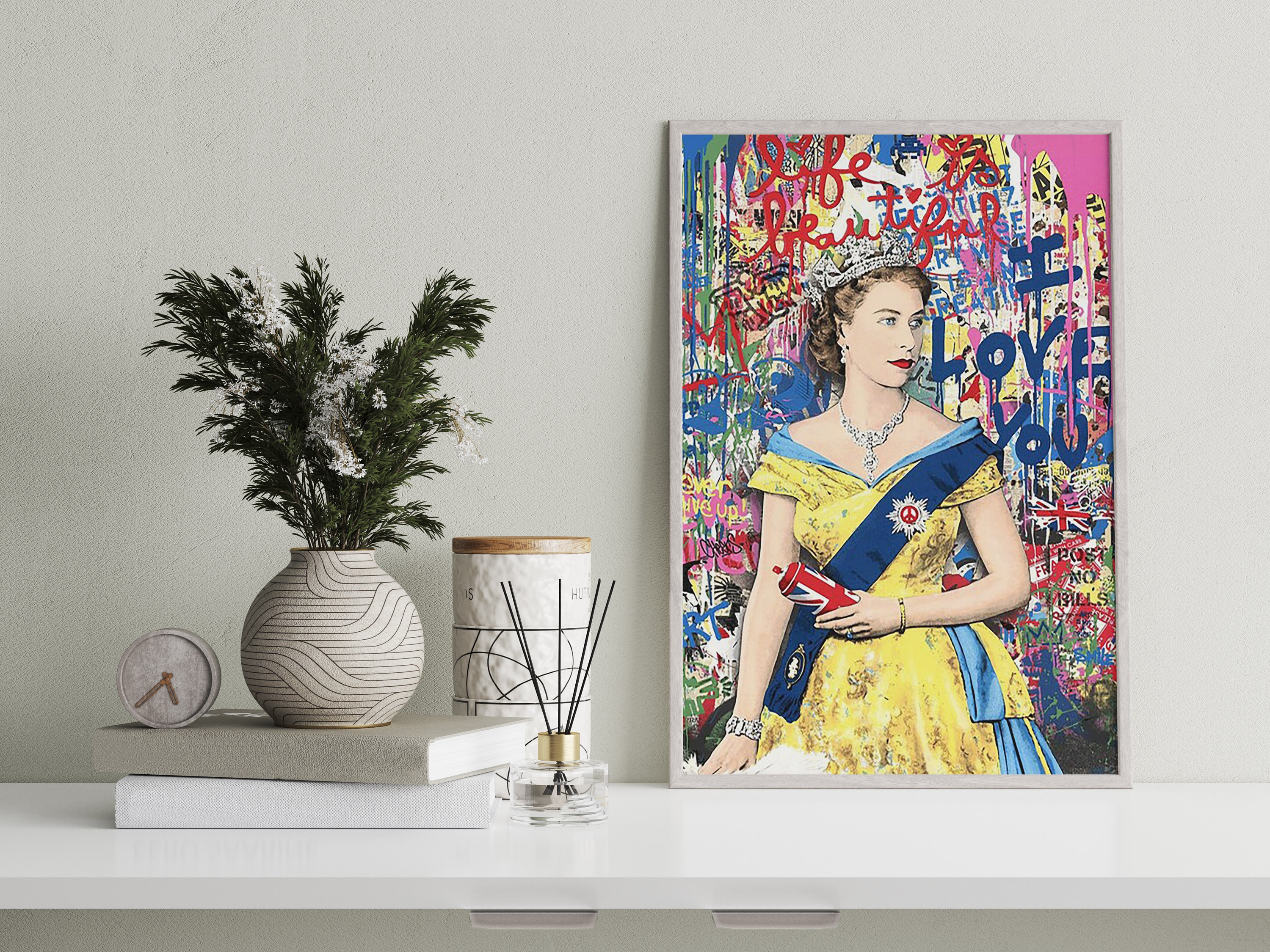Queen Elizabeth Banksy Canvas Wall Art, Graffiti Wall Art, Banksy ...