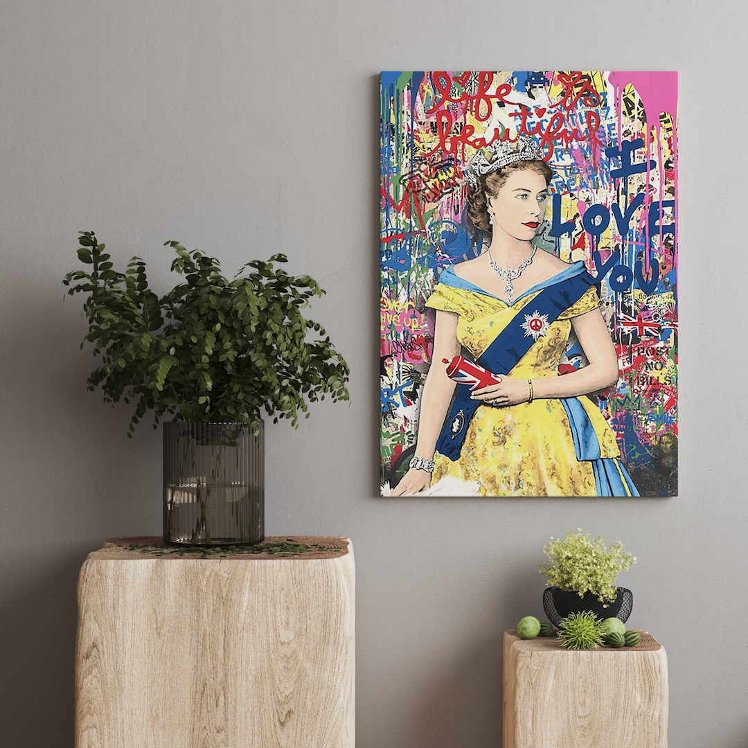 Queen Elizabeth Banksy Canvas Wall Art, Graffiti Wall Art, Banksy ...