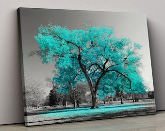Large Teal Tree Canvas Modern Wall Art Painting Home Decor, Gallery ...
