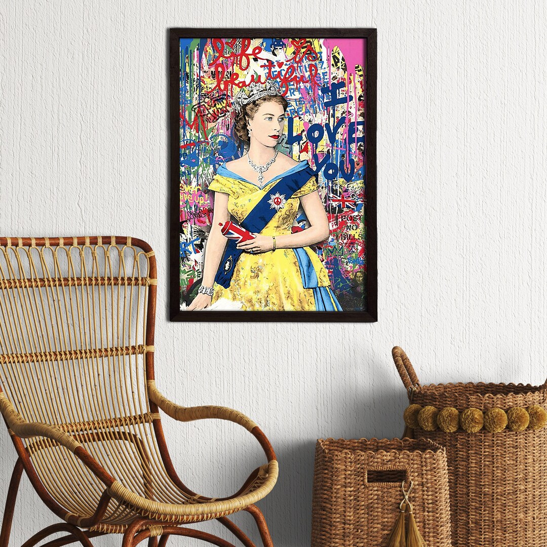 Framed Queen Elizabeth Banksy Wall Art Graffiti Wall Art - Etsy