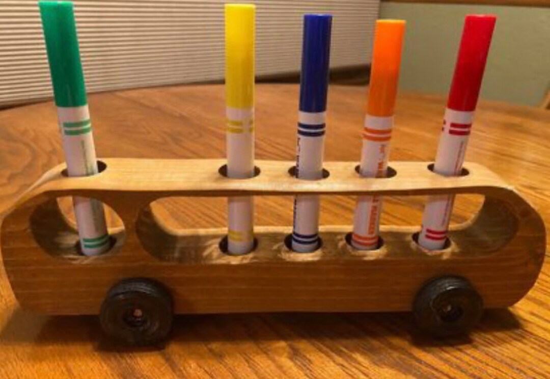 Handcrafted Wooden School Bus Marker Holder - Etsy