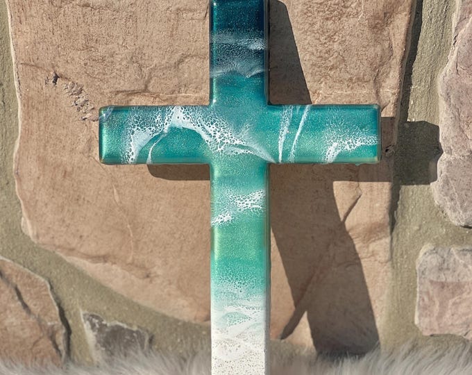 Solid Pine Wooden Cross With Multiple Layers of Shimmery Blue/green ...