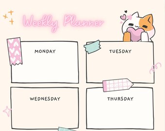 Cat Themed to Do List Printable, Daily/weekly Tasks Template, Organizer ...