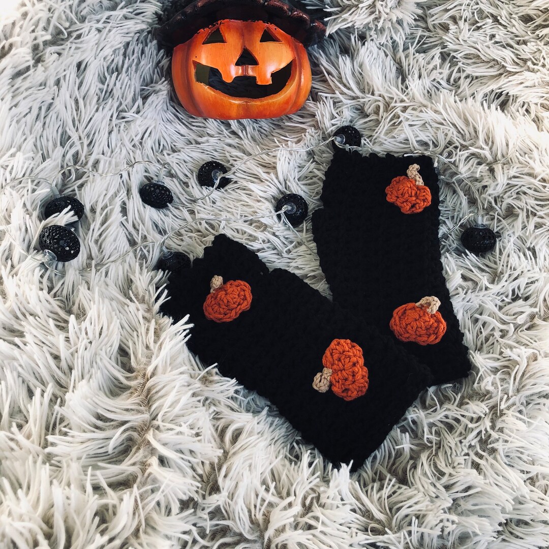 Crochet Fingerless Gloves, Gloves, Mittens, Halloween, Pumpkin - Etsy