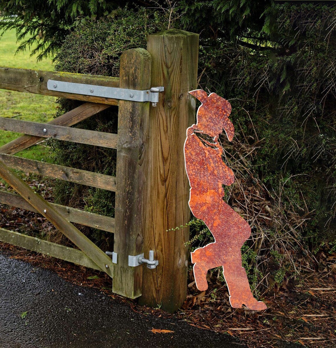 Rusty Wild West Cowboy Metal Garden Stake, Rustic Rural Yard Art, Farm ...