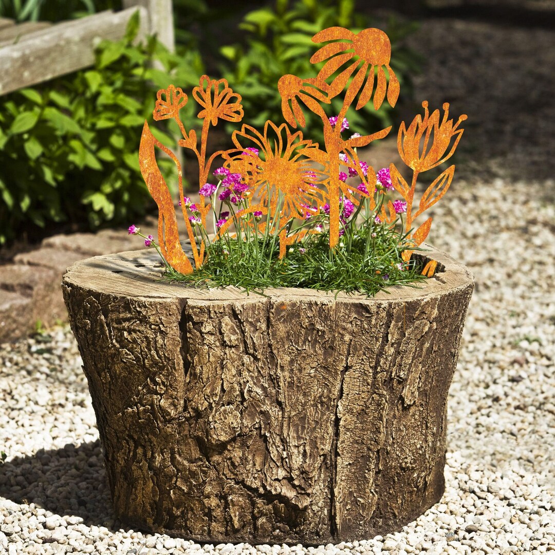 Rusted Metal Flower and Plant Bouquet for Garden Decor, Rustic Metal ...