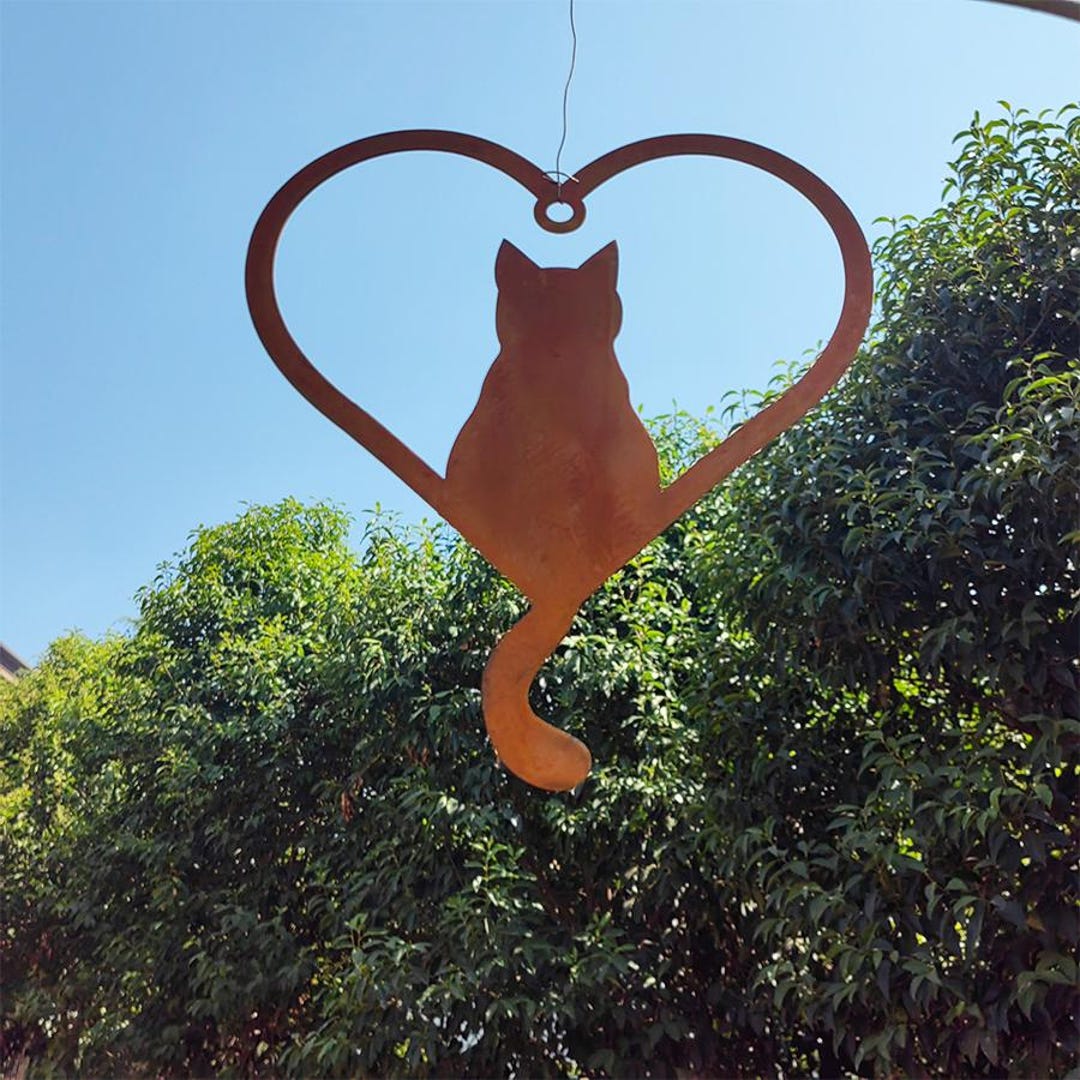 Cat Heart Sign, Rusty Cat Silhouette Heart, Rust Art Metal Cat Loss ...