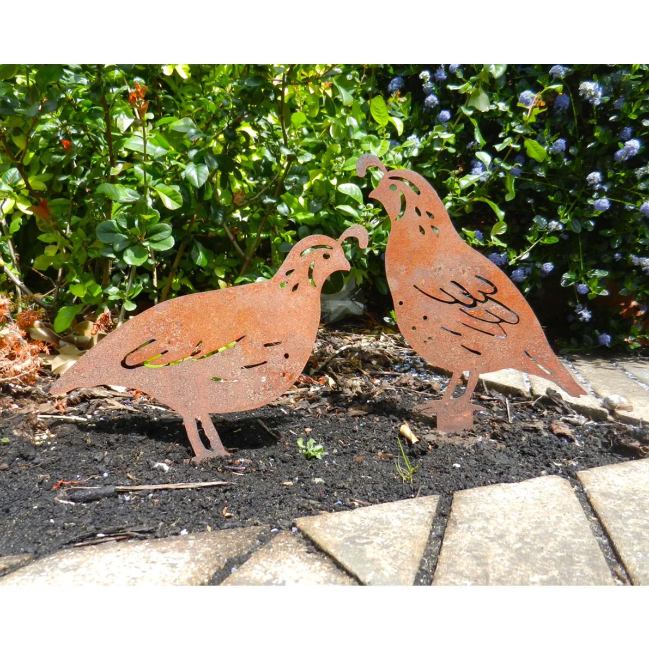 Quail Metal Garden Stakes / Quail Gift / Rusty Metal Quail Yard Decor ...