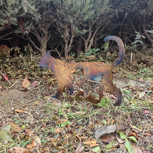 Heat Colored Metal Cat Garden Stake, Burnt Catamount Statue, Cat Metal ...