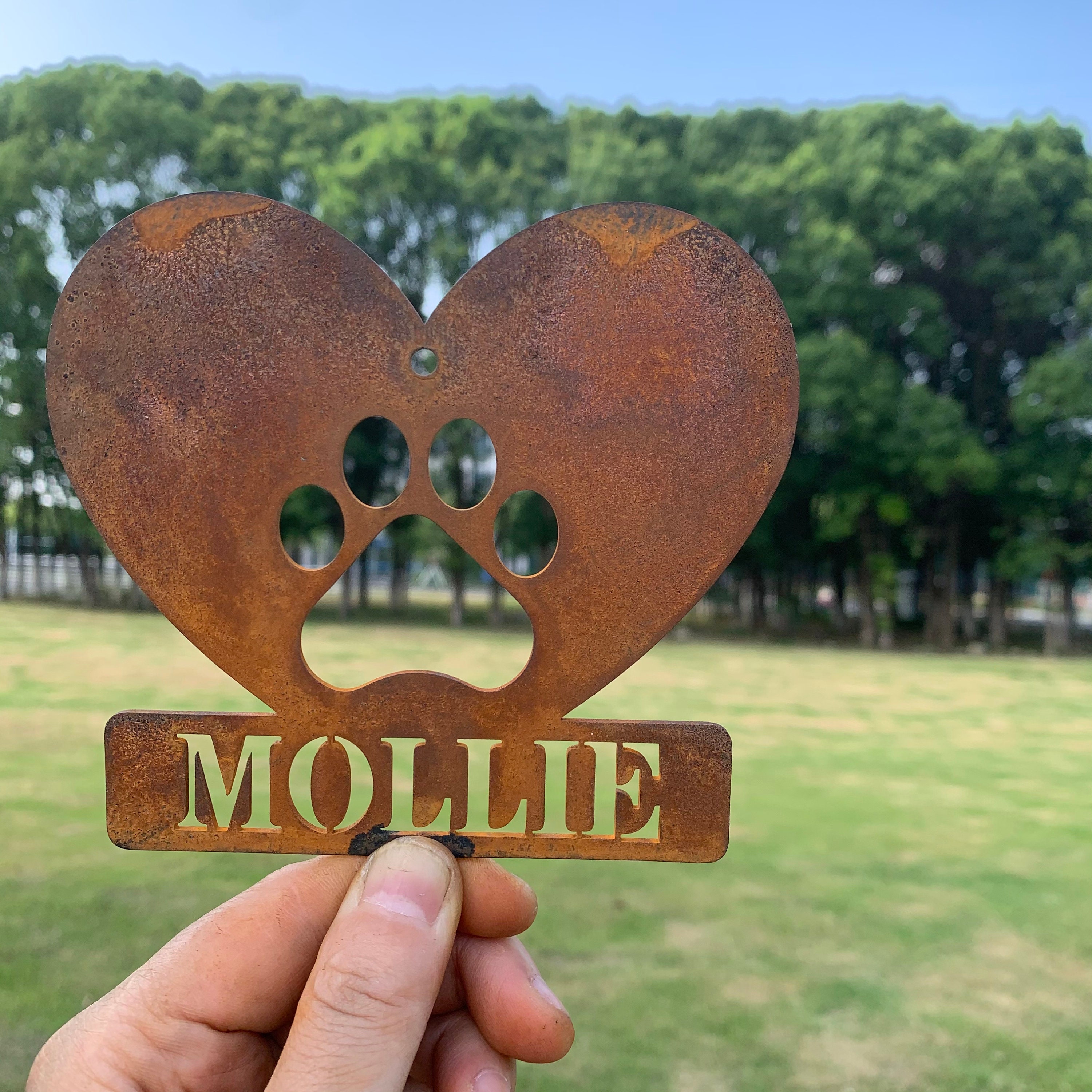 Rustic Rusty Metal Paw Print, Love Heart Pet Dog Cat Memorial Gift ...