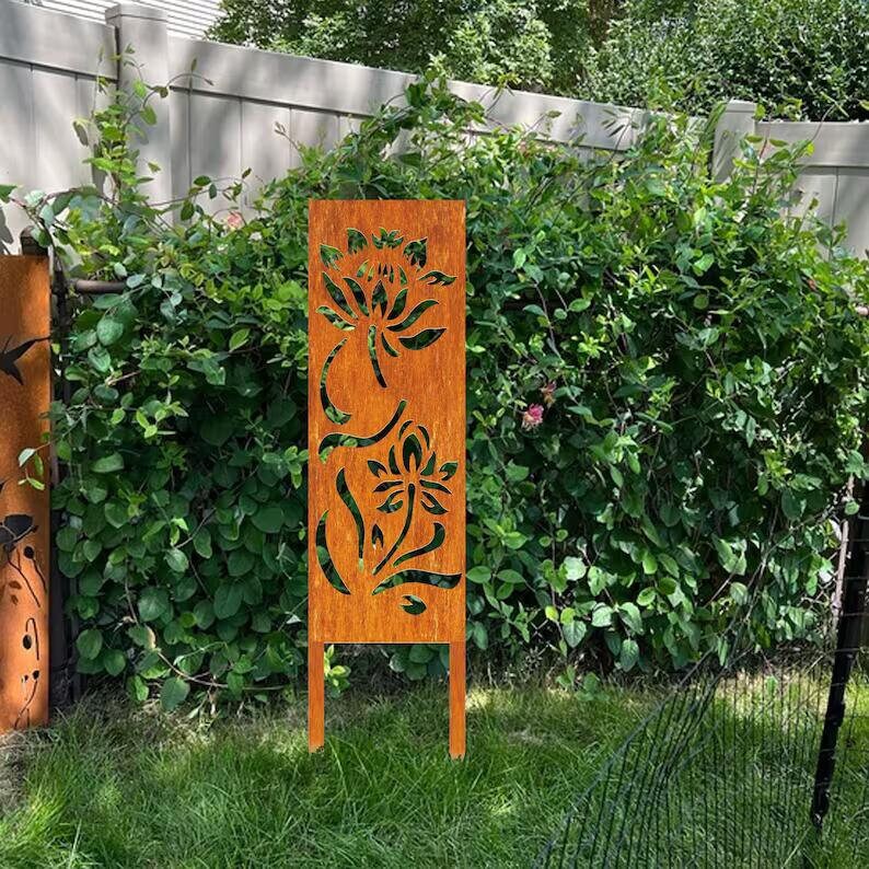 Metal Lotus Flower Panels Rusty Lotus Privacy Screen Lotus - Etsy