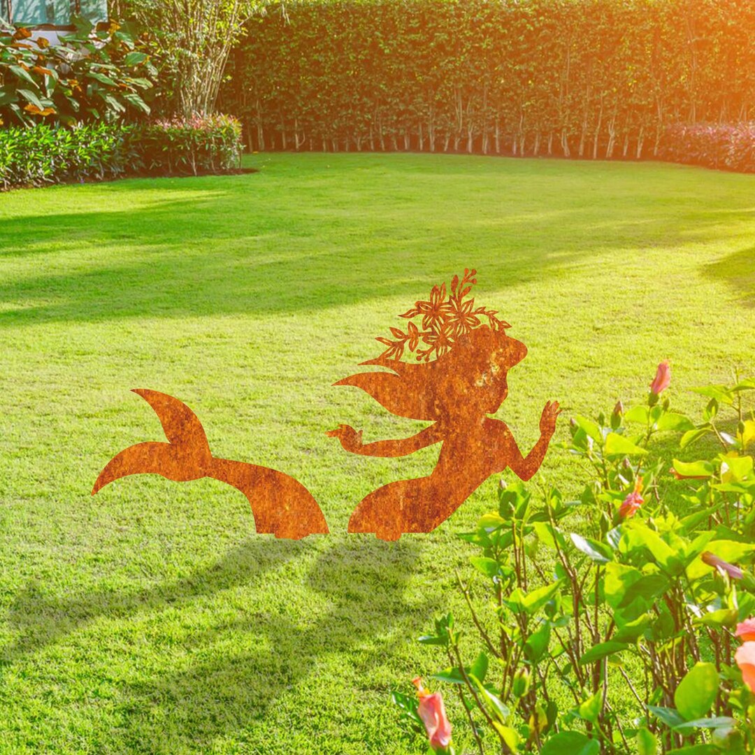 Rusty Metal Mermaid Garden Stakes Set of 2, Rustic Mermaid Yard ...