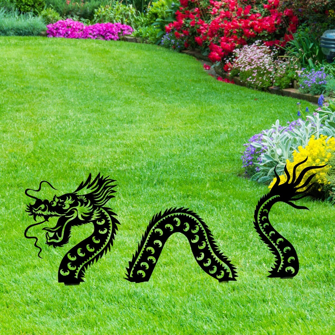 Unique Oriental Dragon Metal Garden Stakes Set of 3, Sea Serpent Garden ...