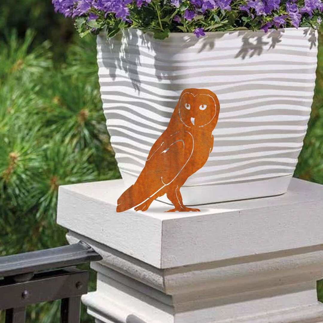 Rusty Metal Yarn Owl Garden Art | Yard Fence Decor | Owl Silhouette ...