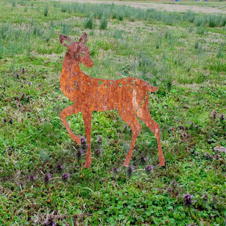 Rustic Deer Metal Silhouette, Reindeer Stake Rust Art, Personalized ...
