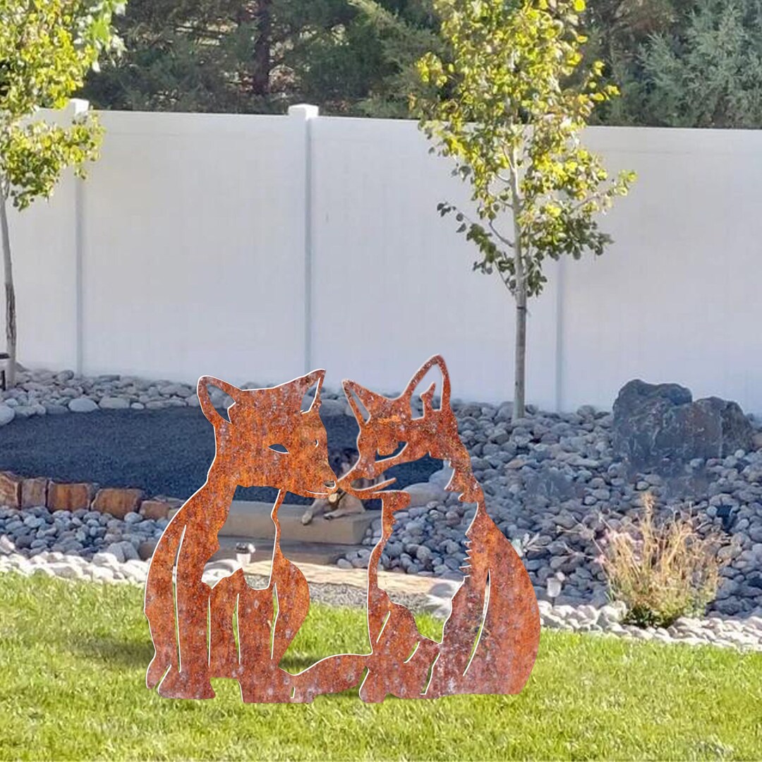 Metal Foxes Garden Sign, Rusty Foxes Yard Stake Art | Rust Art | Fall ...