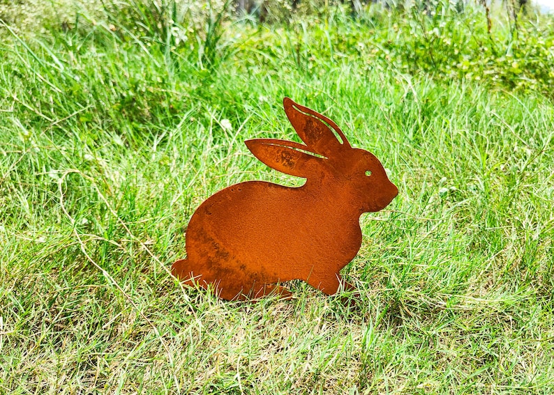Rustic Metal Rabbit Garden Stake Cute Metal Rabbit Garden - Etsy