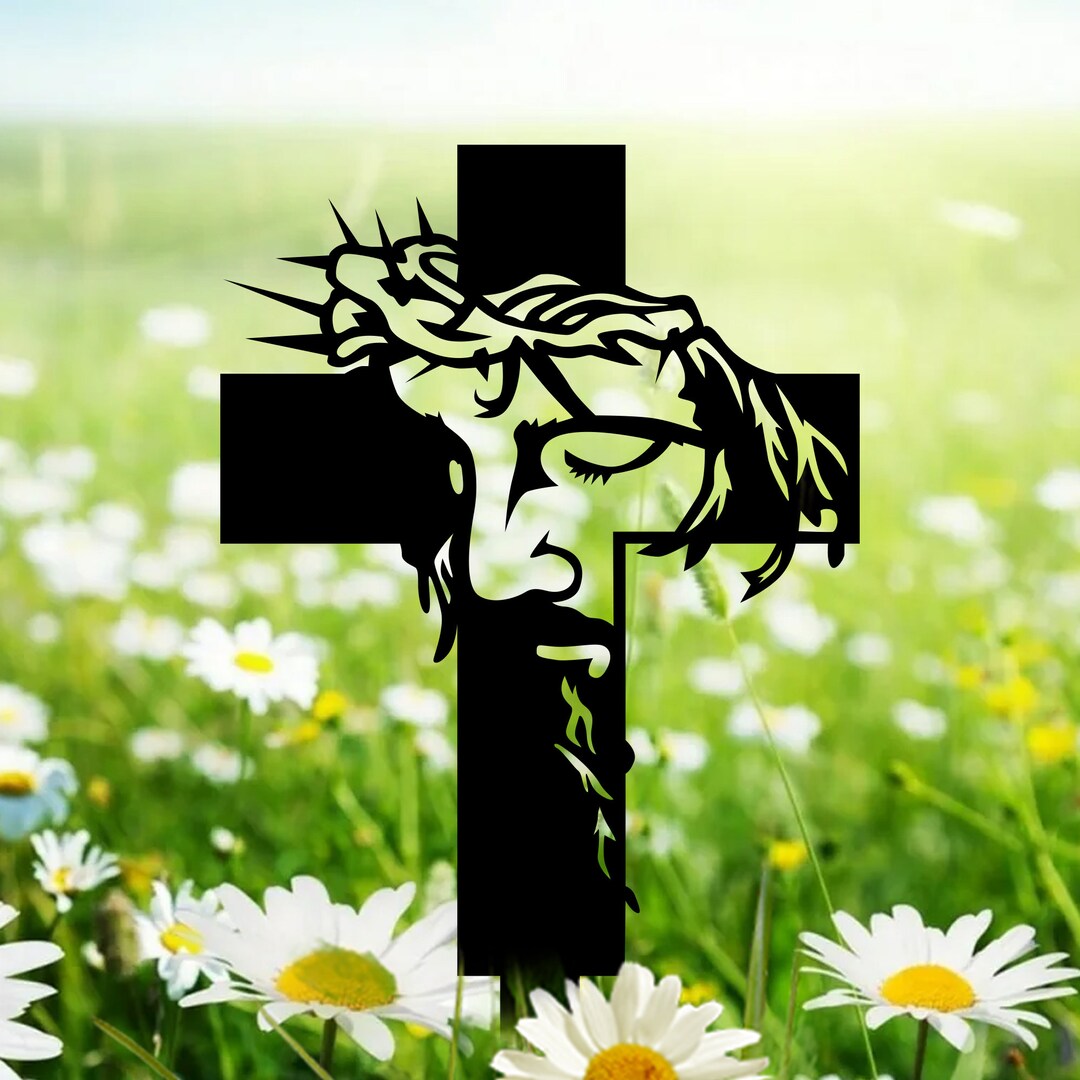 Jesus Metal Cross Sign,metal Cross Stake, Rusty Jesus Yard Art, Black ...