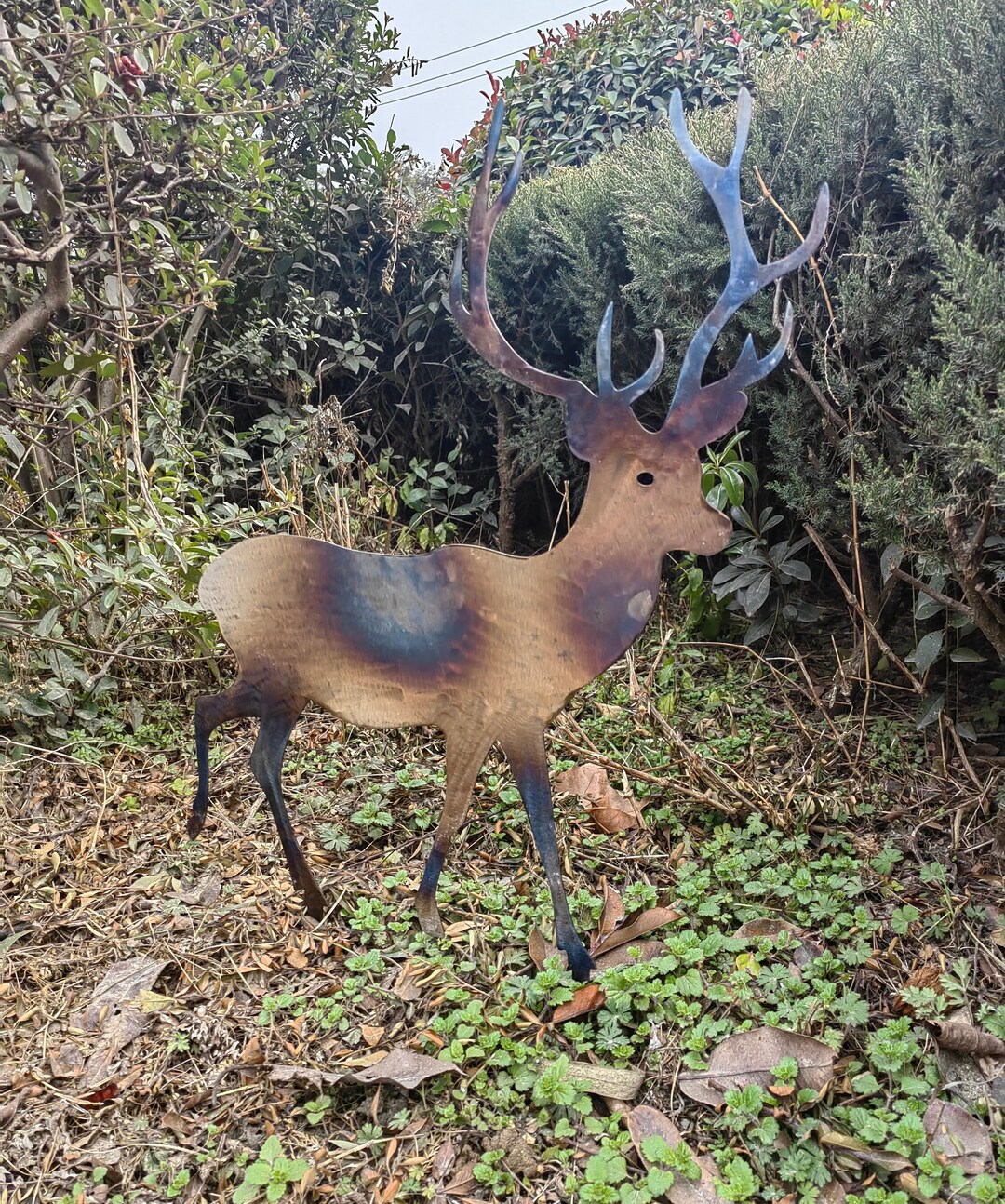 Heat Colored Metal Stag, Garden Stake Yard Art, Deer for Flower Bed ...