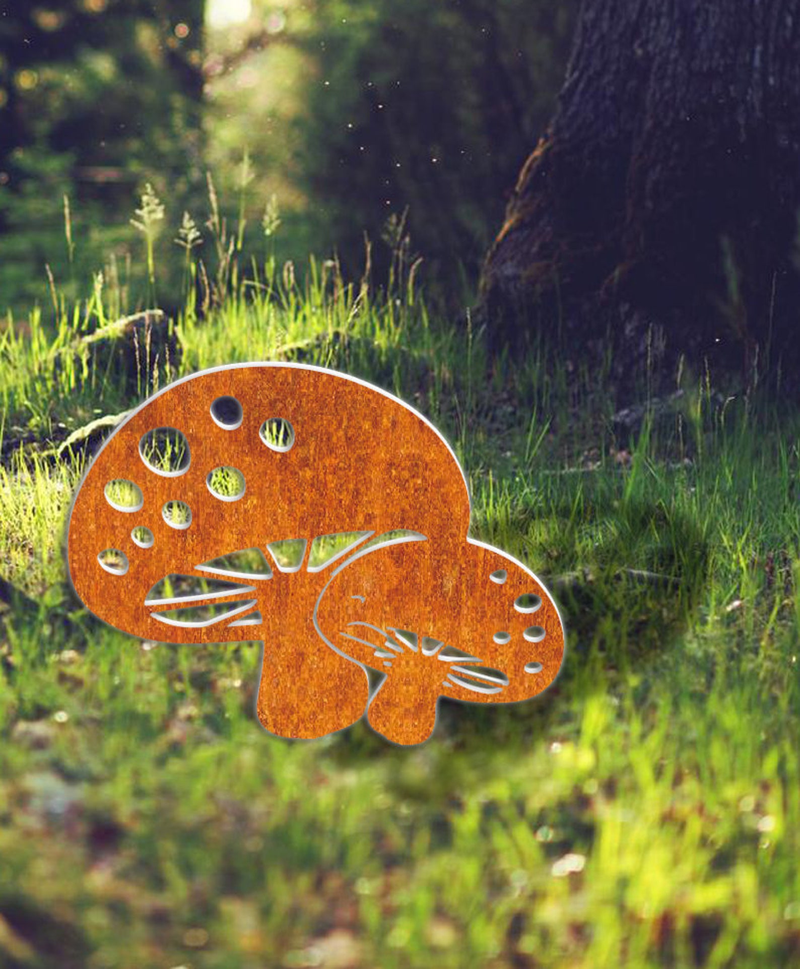 Metal Toadstools Garden Stake - Rustic Metal Mushrooms, Rusty ...