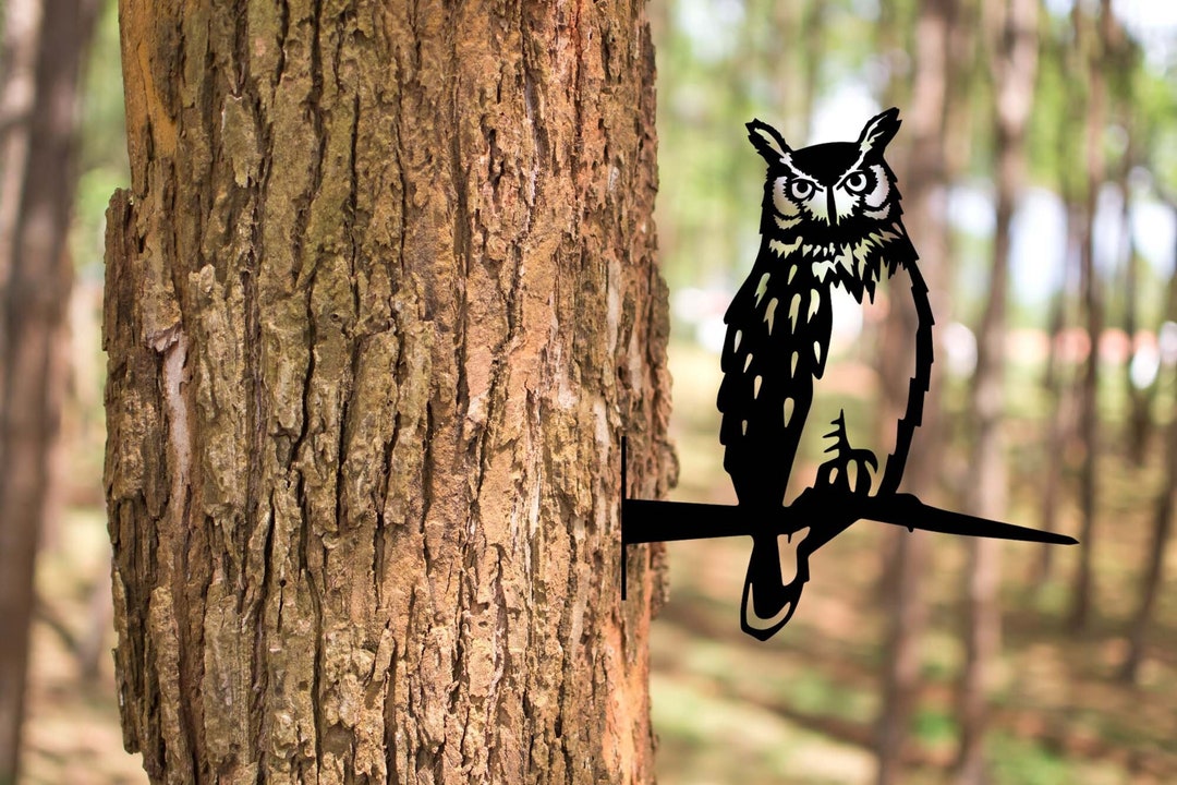 Owl on Pine Branch, Rusty Metal Owl, Metal Garden Gift, Outdoor Metal ...