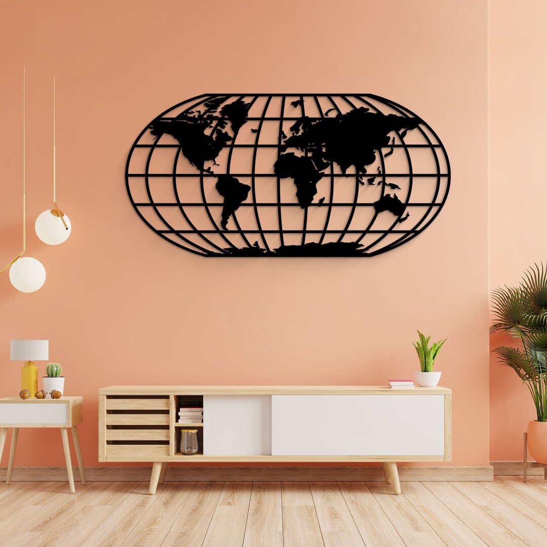 World Map Wall Metal Decor, Metal Map Decor, Modern Home Metal Sign ...