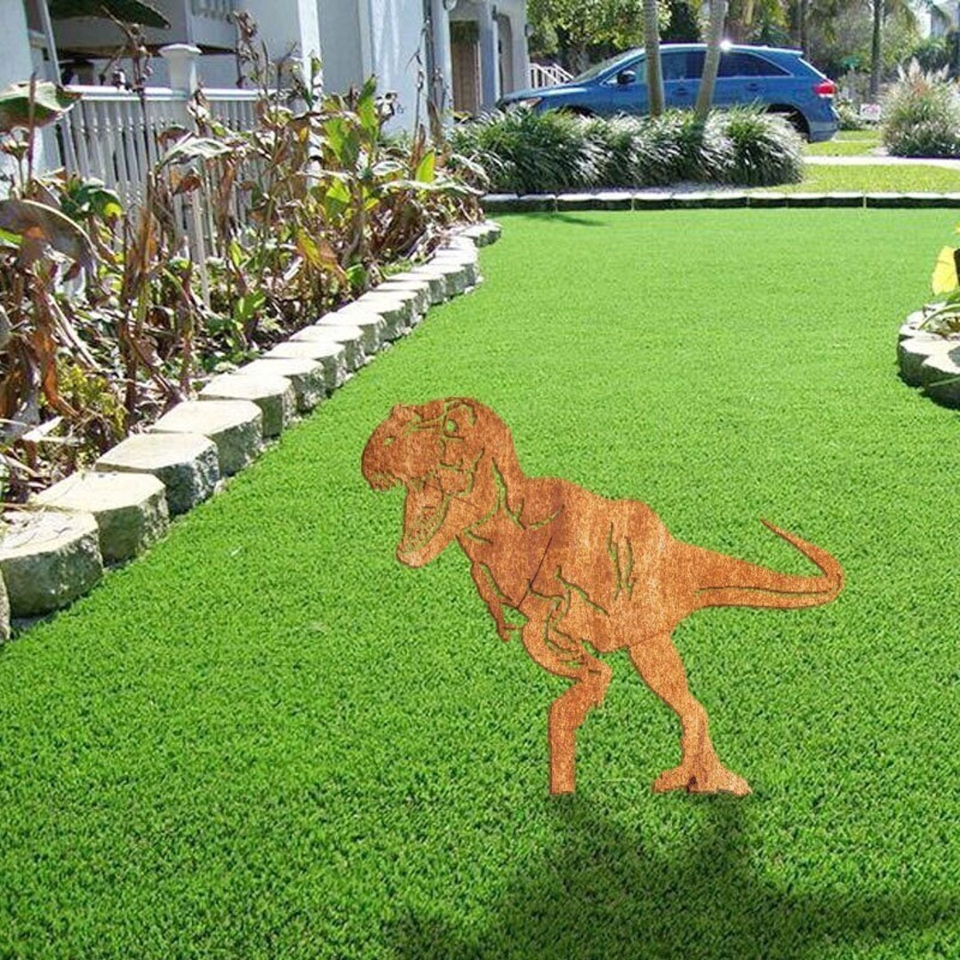Metal T-rex Garden Sign, Garden Dinosaur Statue, Rusted Dinosaur Stake ...