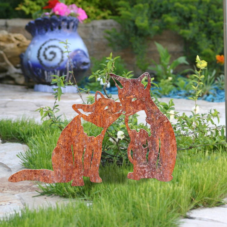 Rustic Metal Foxes Garden Stake, Rusty Foxes Yard Art / Personalized ...