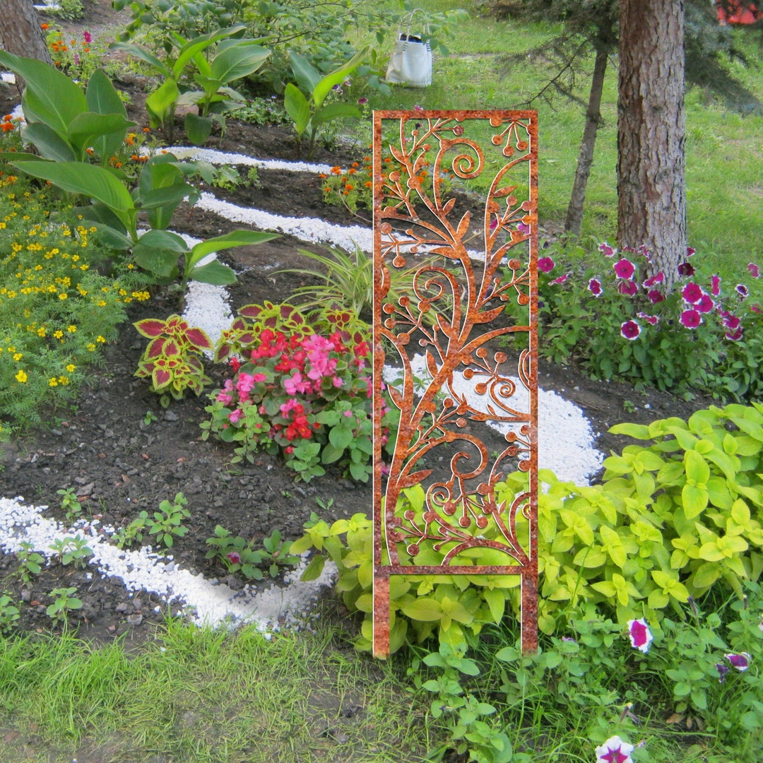 Metal Flower Panels, Rusty Privacy Screen, Flower Sign Leaf Garden ...