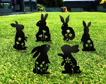 Exterior Medium Rustic Metal Hare Peter Rabbit Garden Stake Yard Art ...