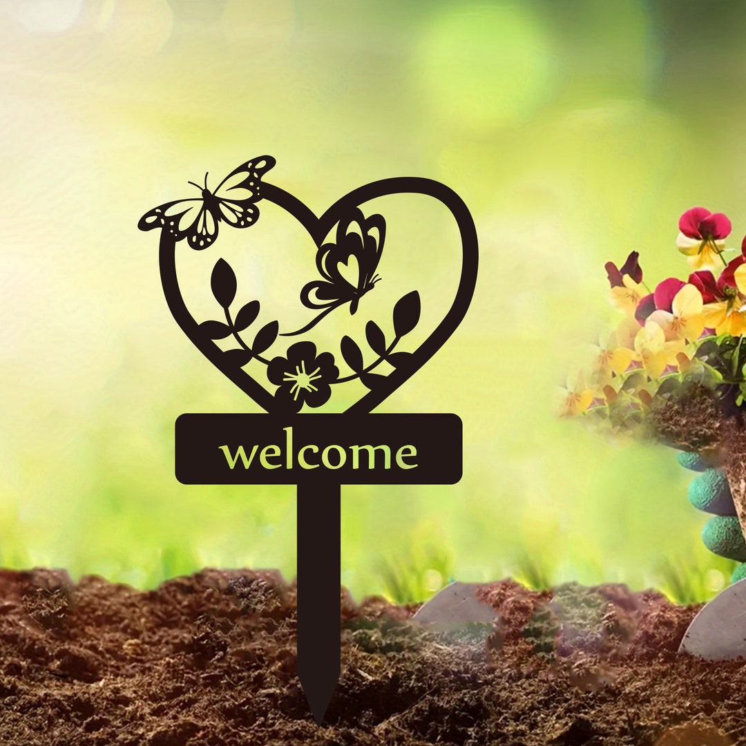 Welcome Butterfly Garden Sign, Personalized Love Heart Stake ...