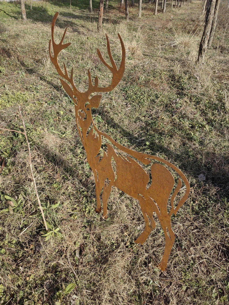 Custom Rustic Metal Stag, Deer Garden Stake Yard Art, Personalized Deer ...