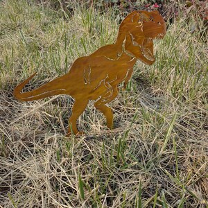 Metal T-rex Garden Sign, Garden Dinosaur Statue, Rusted Dinosaur Stake ...